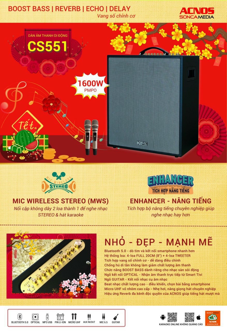 LOA DI ĐỘNG ACNOS CS551 plus( công nghệ nâng tiếng ENHANCER)400W
